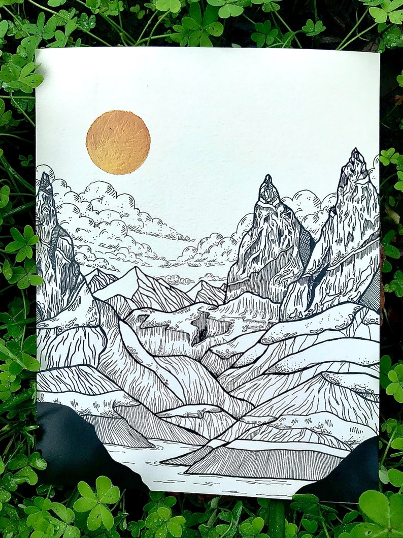 Torres Del Paine Patagonia Mountain Landscape Ink Drawing - Etsy