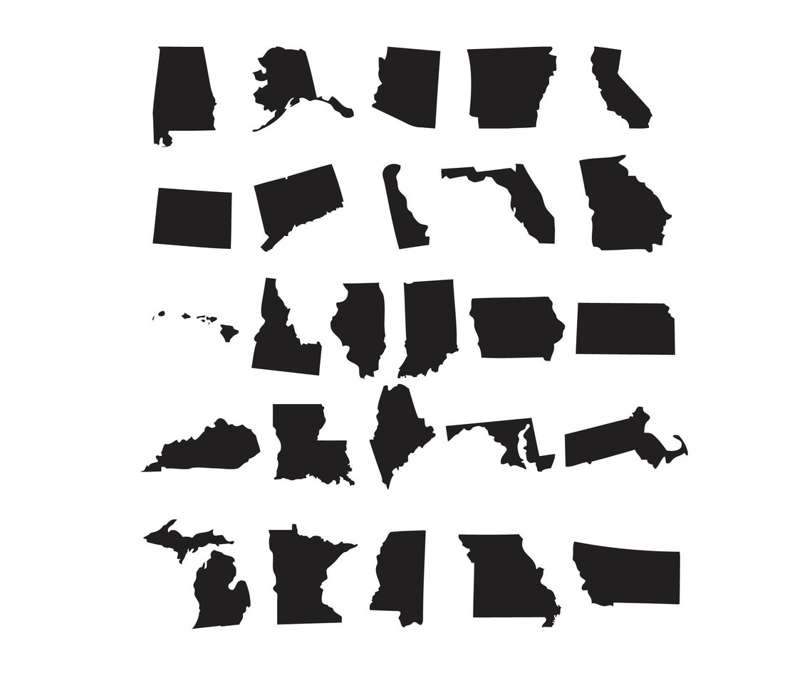 50 States Home State Shapes Outline Solid United - Etsy