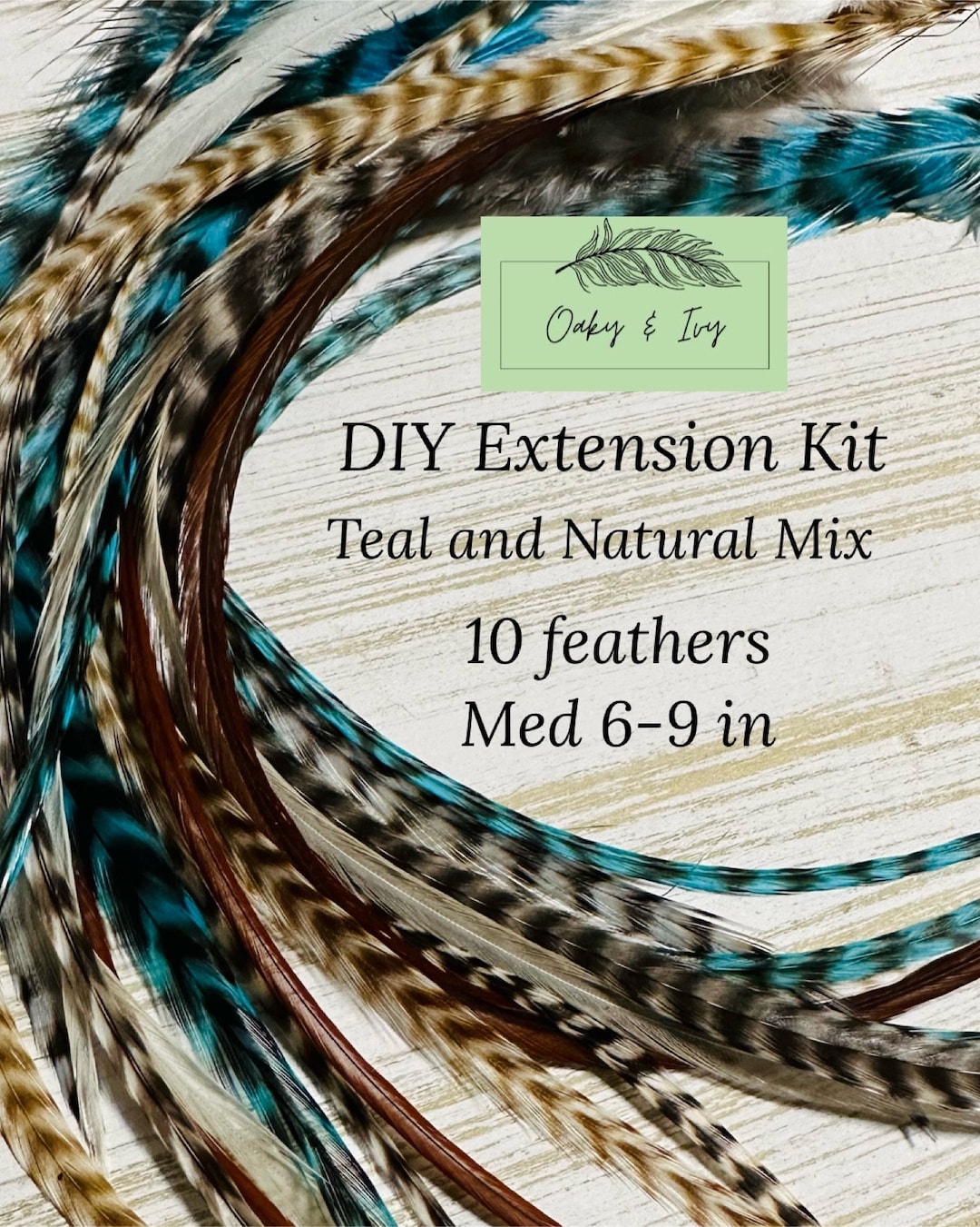 Feather Hair Extensions TEAL - 10 Feathers + Beads + Tool/6-9 in MED ...