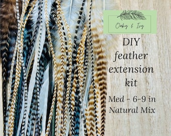 Feather Hair Extensions DIY Kit -10 Feathers + Beads + Tool/natural Mix ...