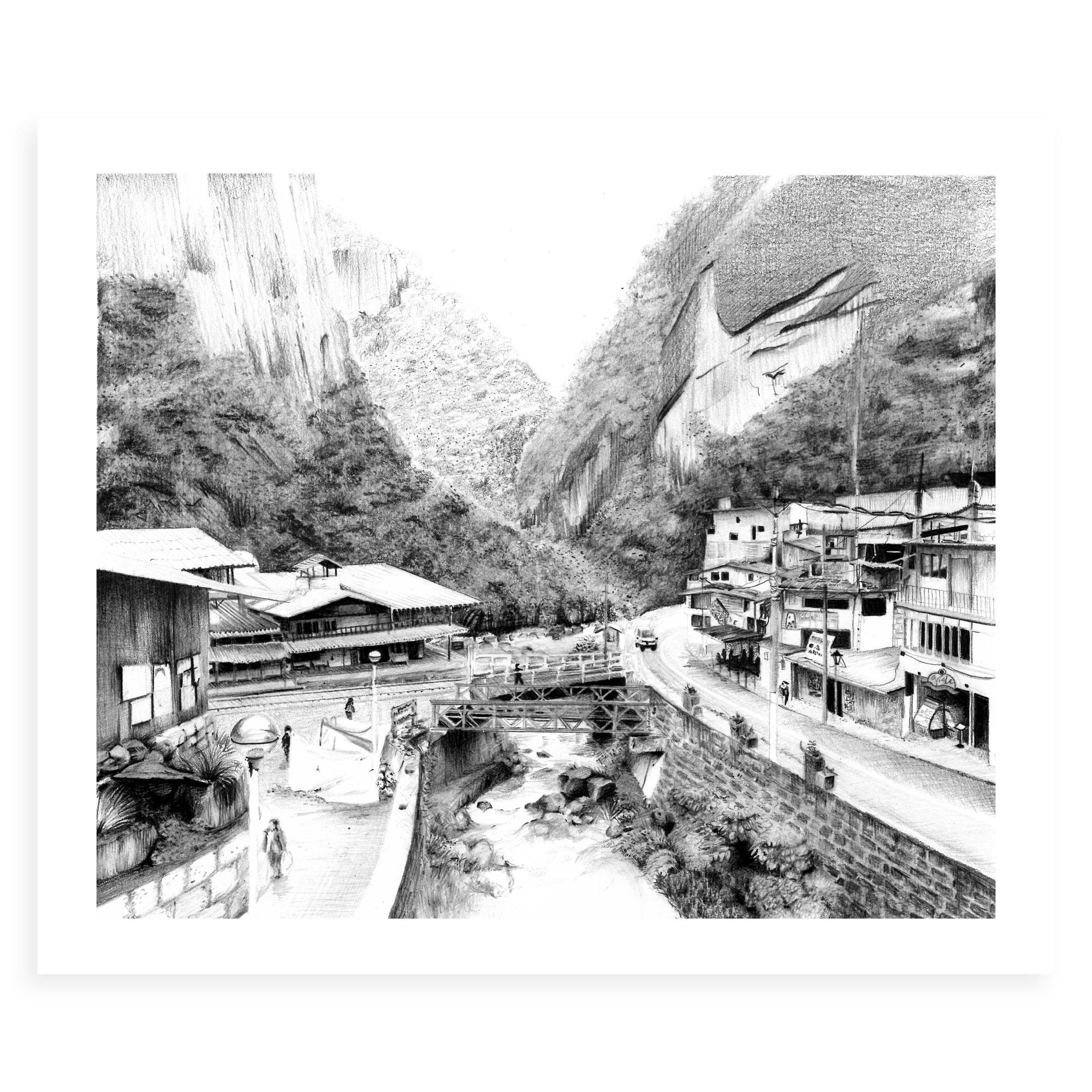 Drawing print Aguas Calientes Architecture Prints Peru Facade Cityscape ...