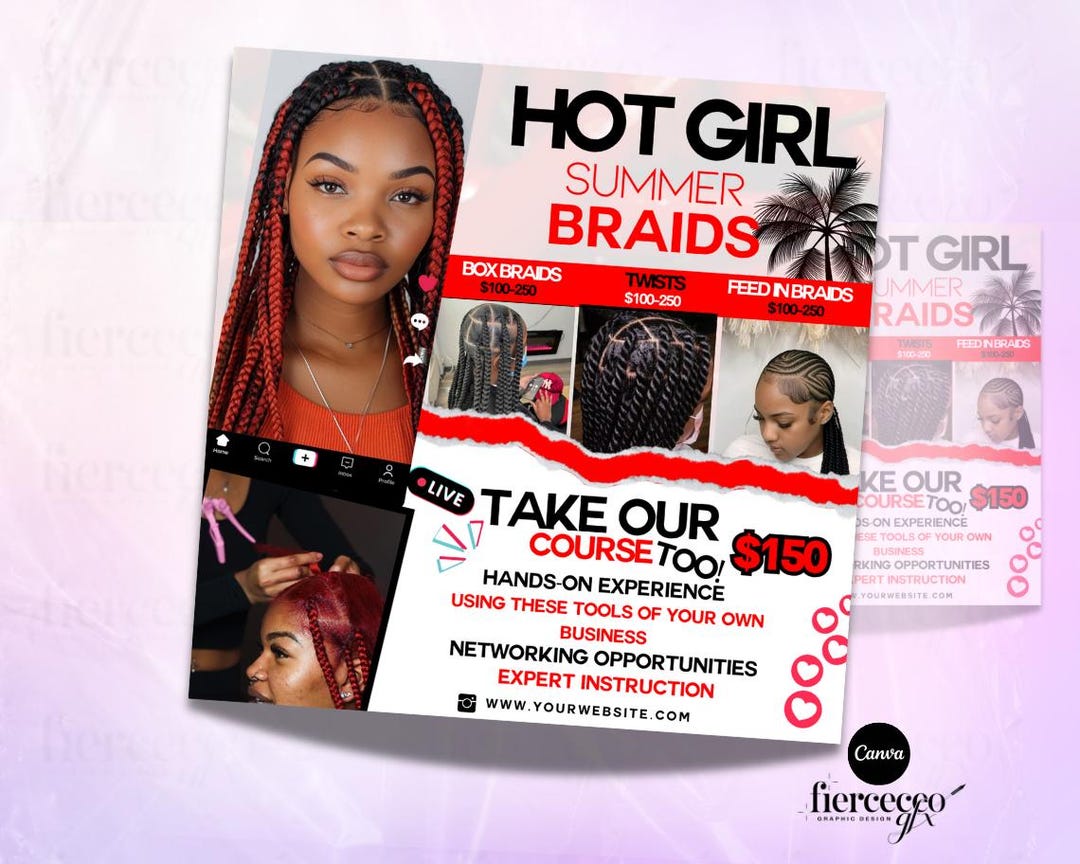 Hair Braiding Flyer, Hair Braiding Template, Summer Braid Special ...