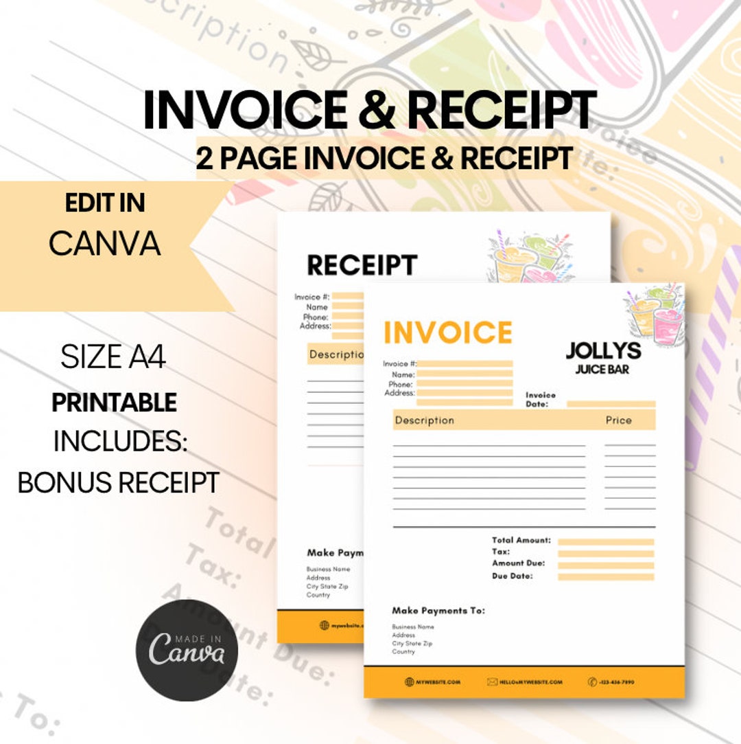 Invoice Template, Receipt Template, Receipt Printable, Business Invoice ...