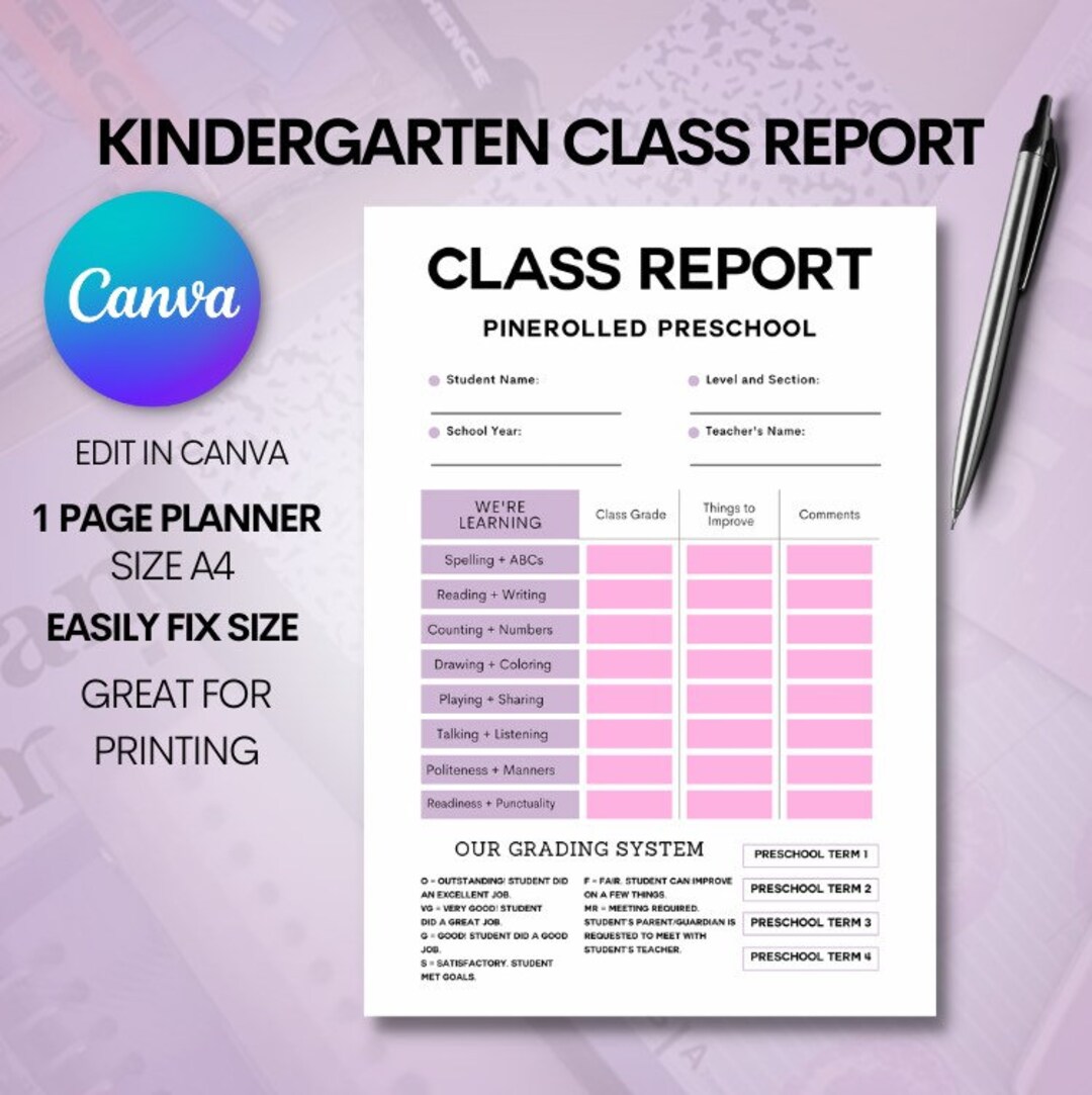 Kindergarten Class Report, School Report, Kindergarten Teacher ...