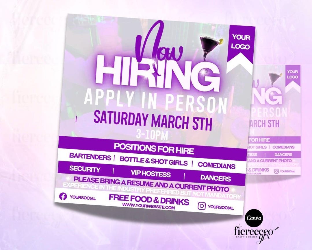 Now Hiring Flyer, Nightclub Flyer, Club Flyer, Job Flyer - Etsy