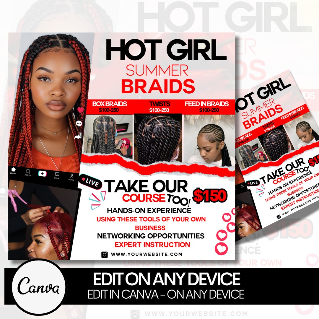 Hair Braiding Flyer, Hair Braiding Template, Summer Braid Special ...