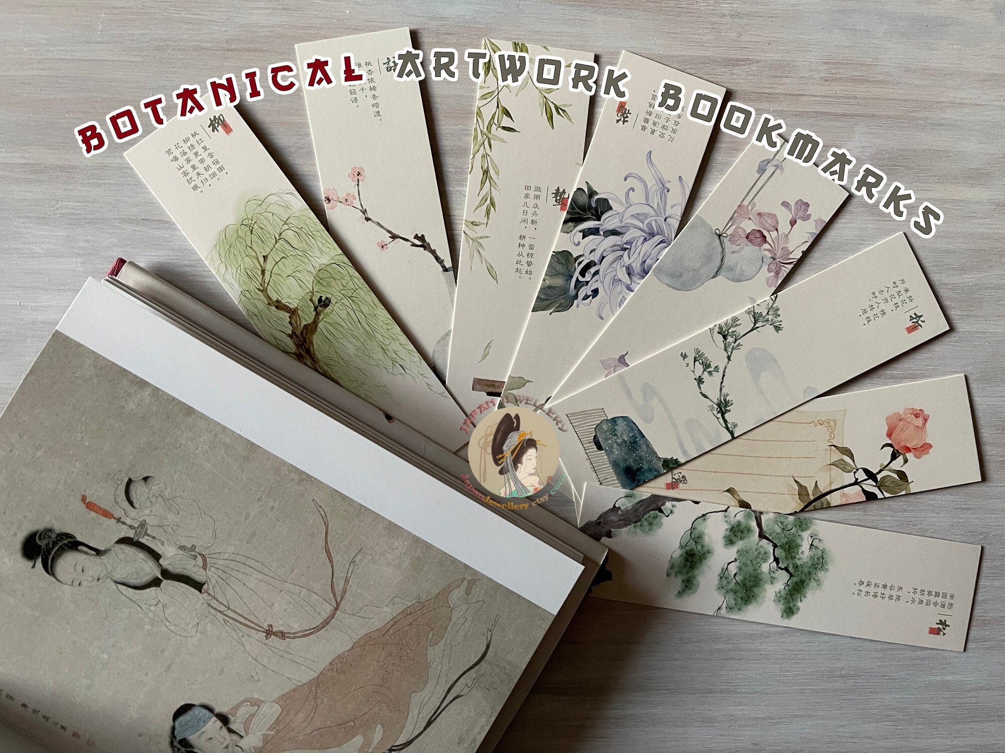 Japanese botanical artwork bookmarks 8 patterns to choose | Etsy