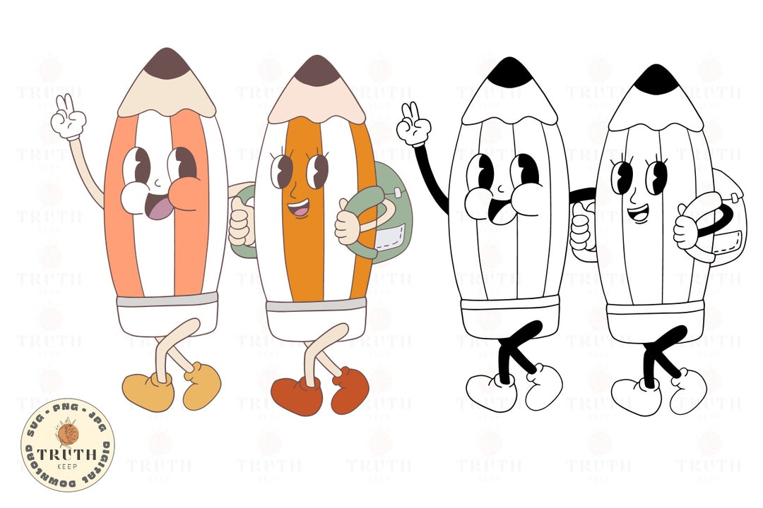 Pencil Cartoon Cute Retro Vintage Svgback to Achool - Etsy