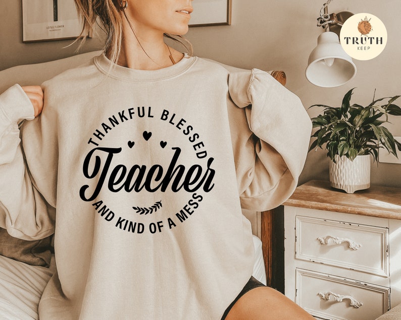 Thankful Blessed and Kind of A Mess Teacher Svgthanksgiving - Etsy