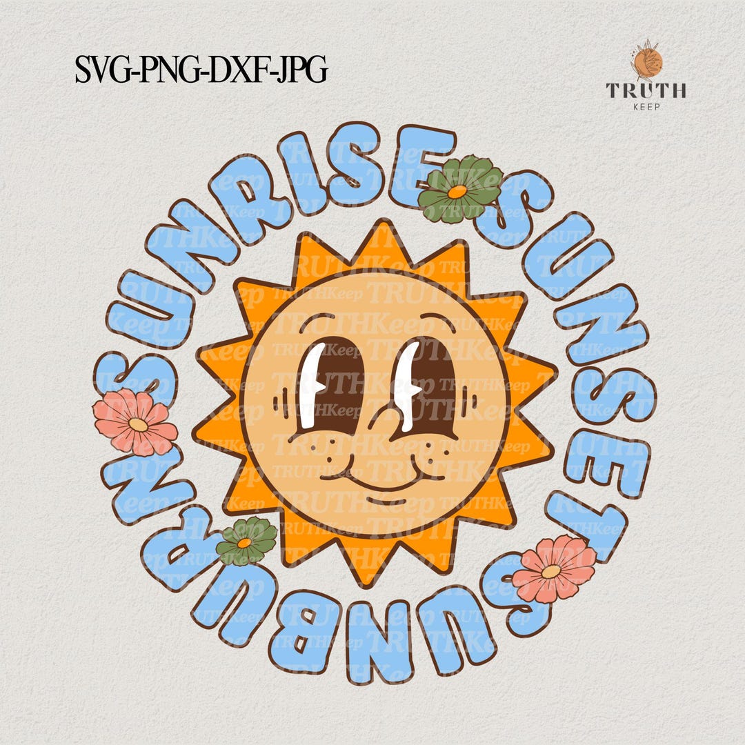 Retro Sun Smiley Face SVG PNG: Sunrise Sunset Design - Etsy