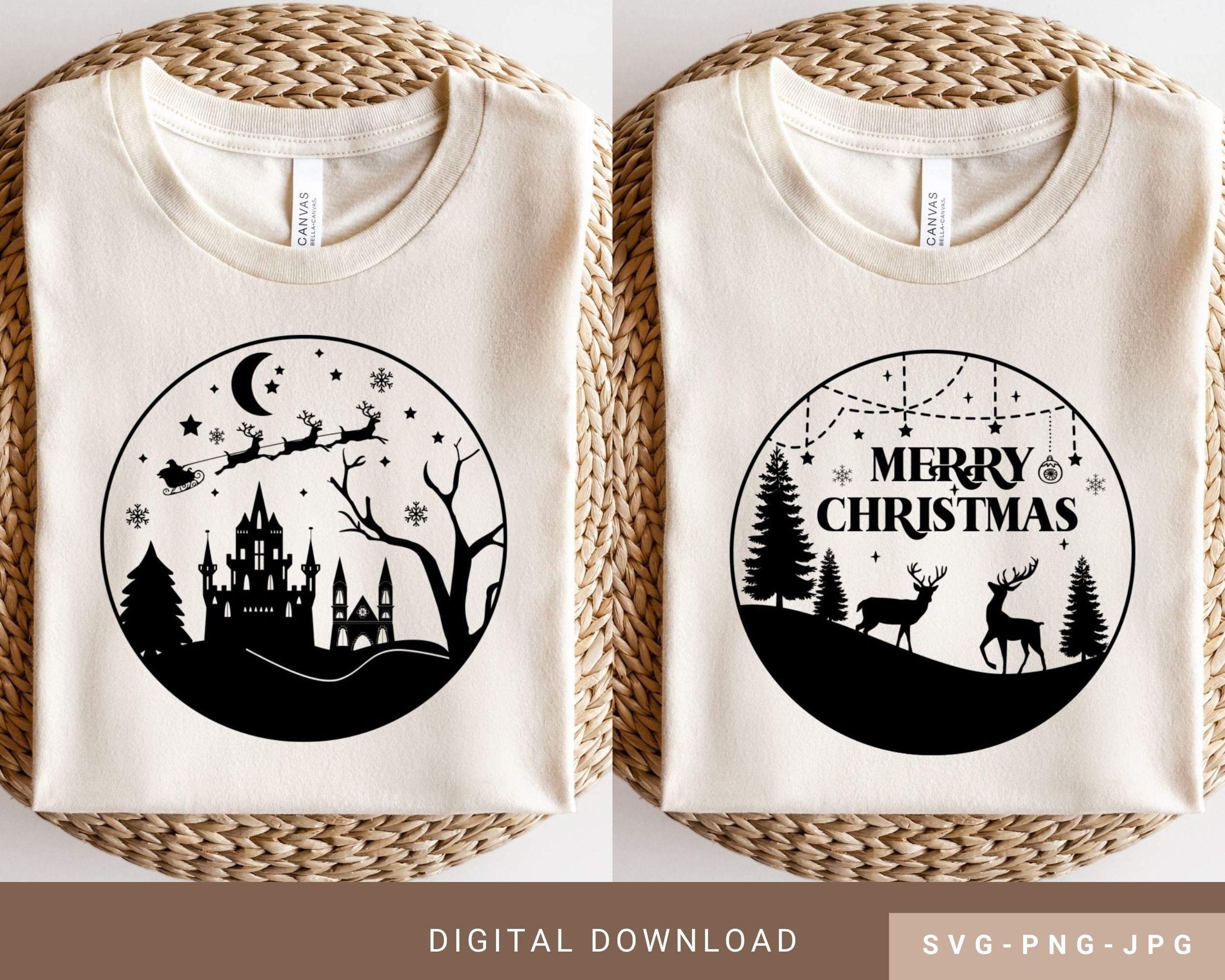 Merry Christmas Winter Scene Night Svg Bundlesanta Sleigh | Etsy