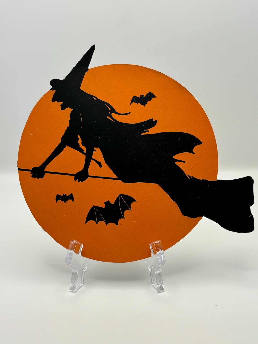 Vintage Halloween 1930s RARE Witch in Front of Moon Diecut Decoration ...