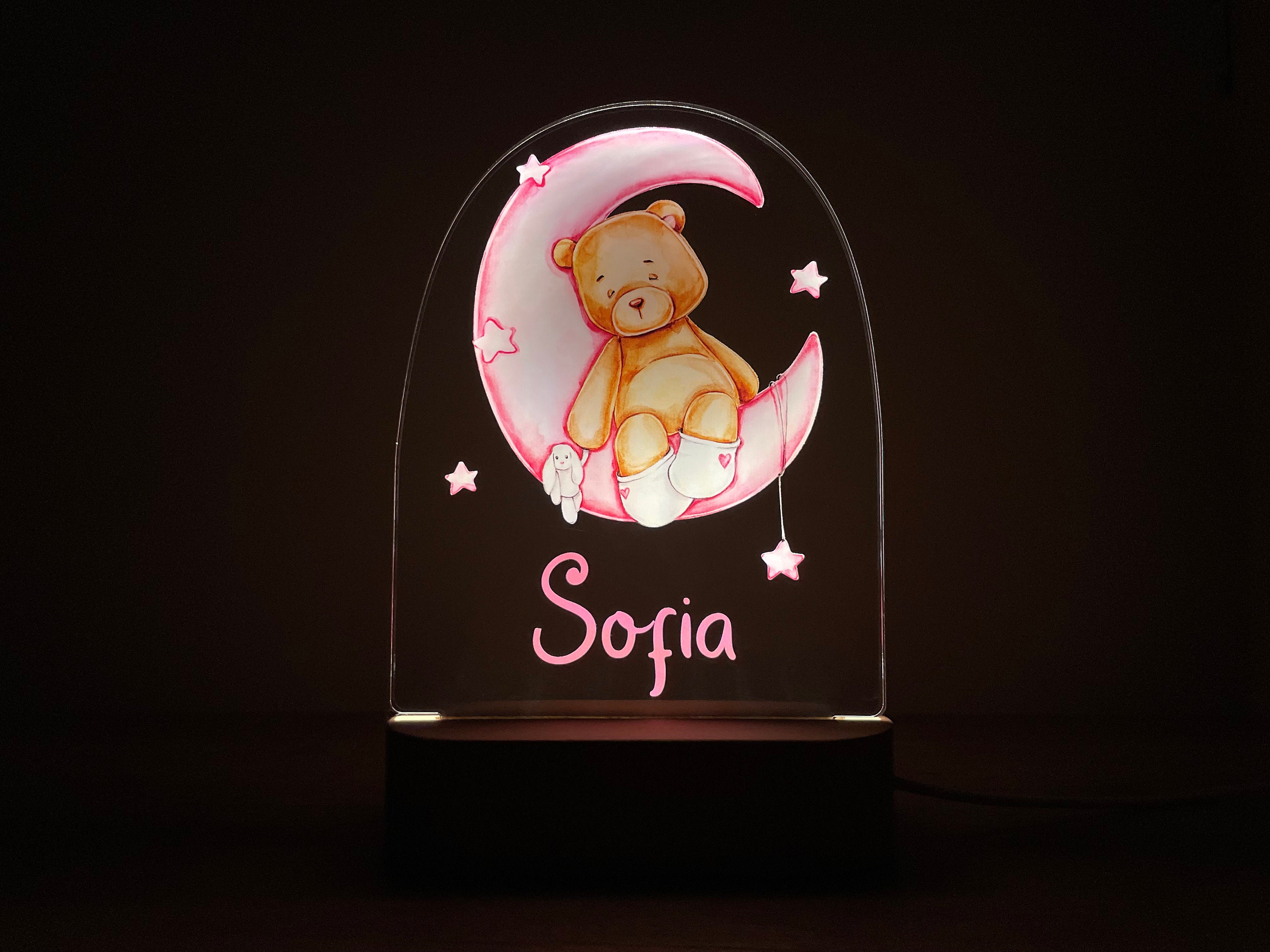 Pink Teddy Night Light, Nursery Room Night Lamp With Custom Name ...