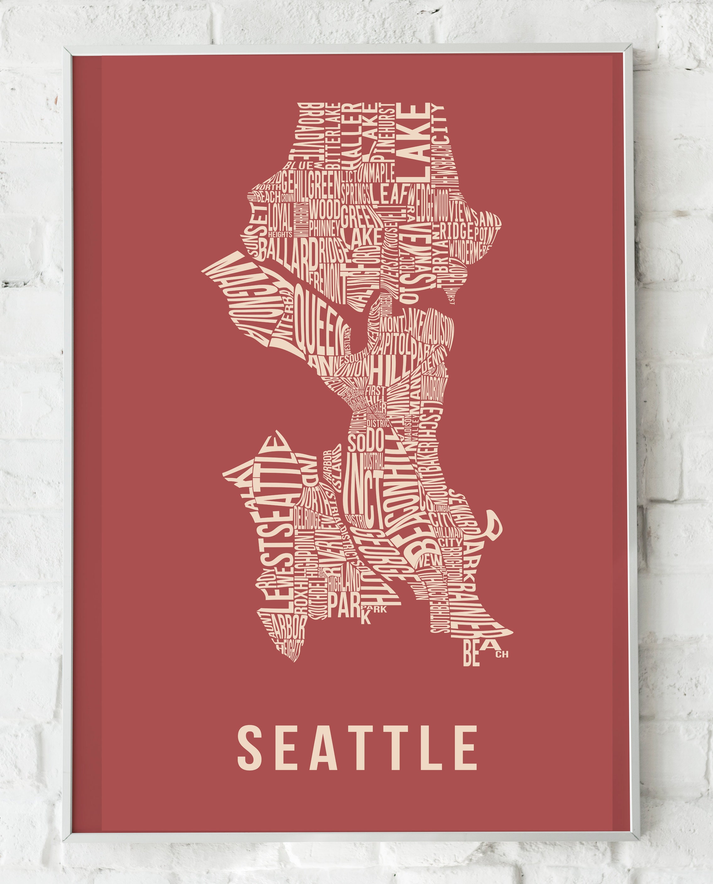 Seattle Map Neighborhoods Typographic Poster Print - Etsy