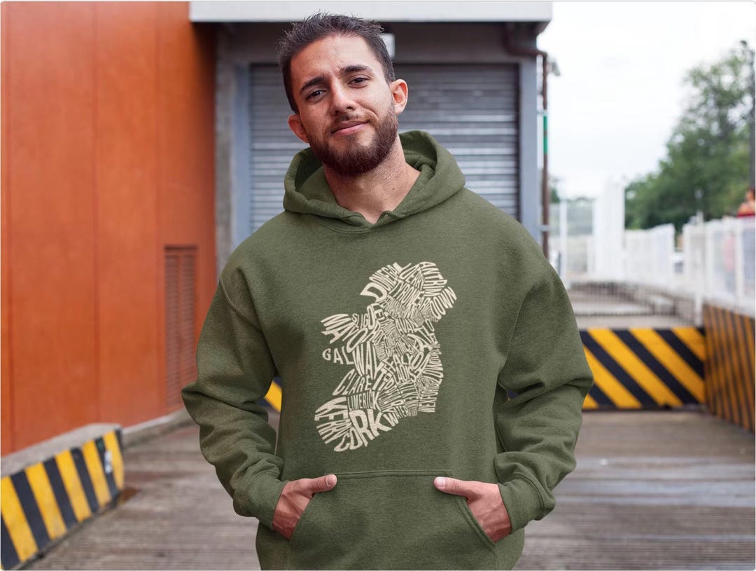 Ireland Counties Map Hooded Sweatshirt, Irish Geography Hoodie, St ...