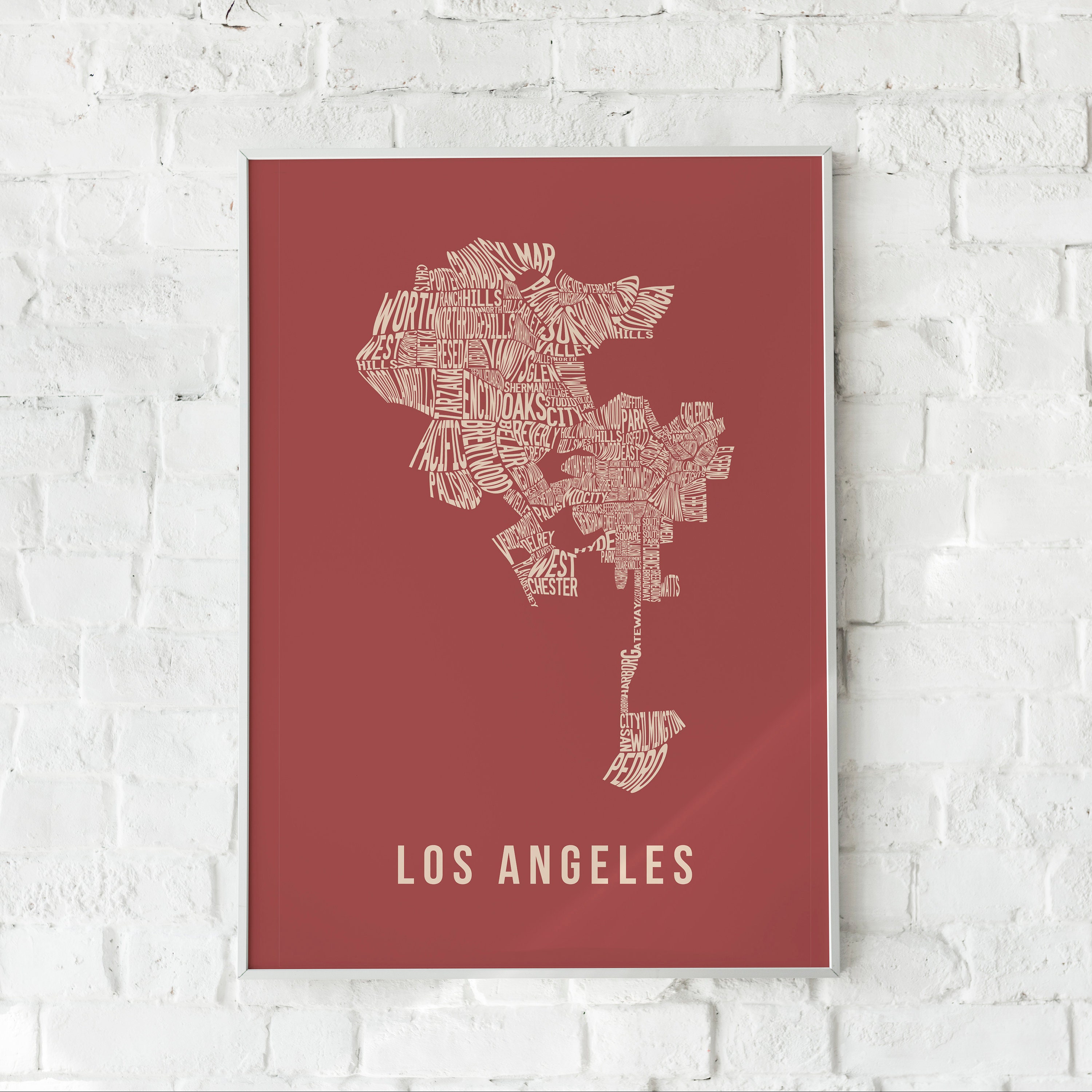 LA Map Neighborhoods of Los Angeles Typographic Print - Etsy