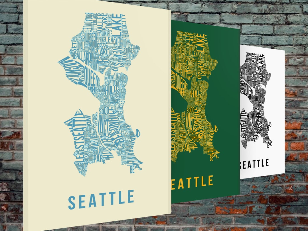 Seattle Map Neighborhoods Typographic Poster Print - Etsy