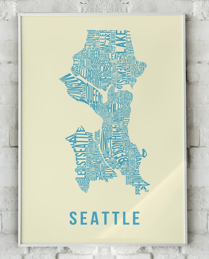 Seattle Map Neighborhoods Typographic Poster Print - Etsy