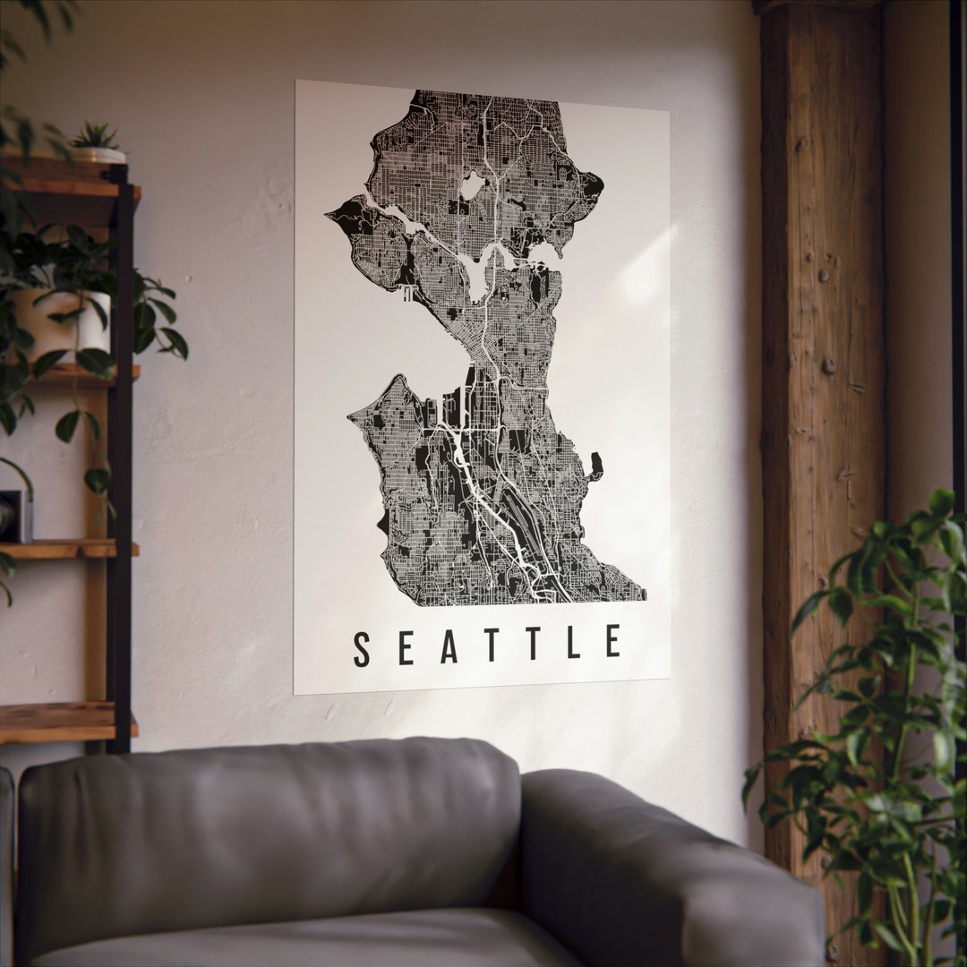 Mapa de Seattle, Mapa de arte, Impresión de arte, Mapa de la ciudad de ...