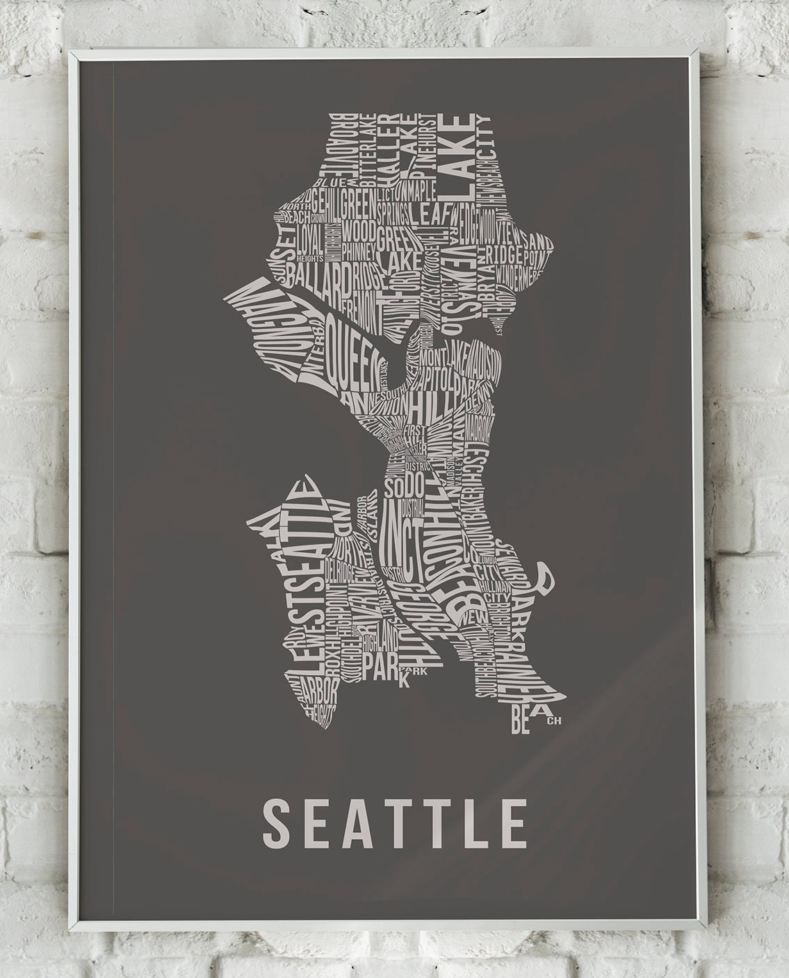 Seattle Map Neighborhoods Typographic Poster Print - Etsy