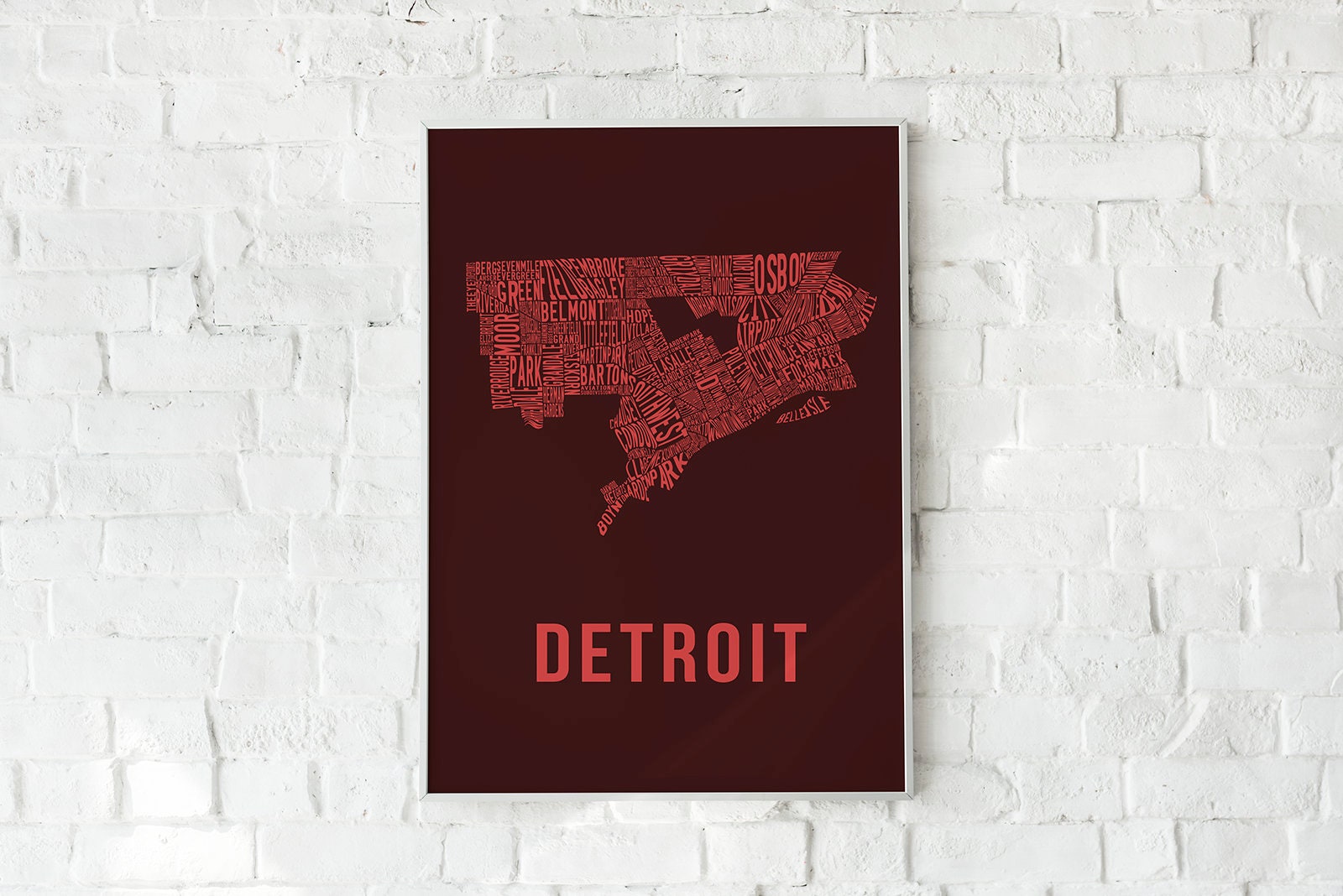 Detroit Map Neighborhoods Typographic Poster Print - Etsy