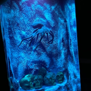 Octopus Kraken Skeleton Resin Wood Night Light – Handmade Gothic Ocean ...