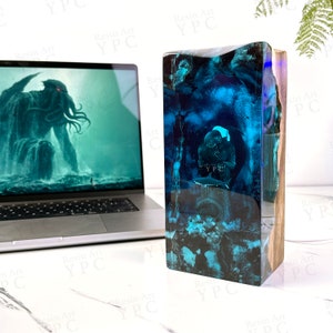 Handcrafted Cthulhu Art Resin Wood Night Light Desk Decor - Perfect ...