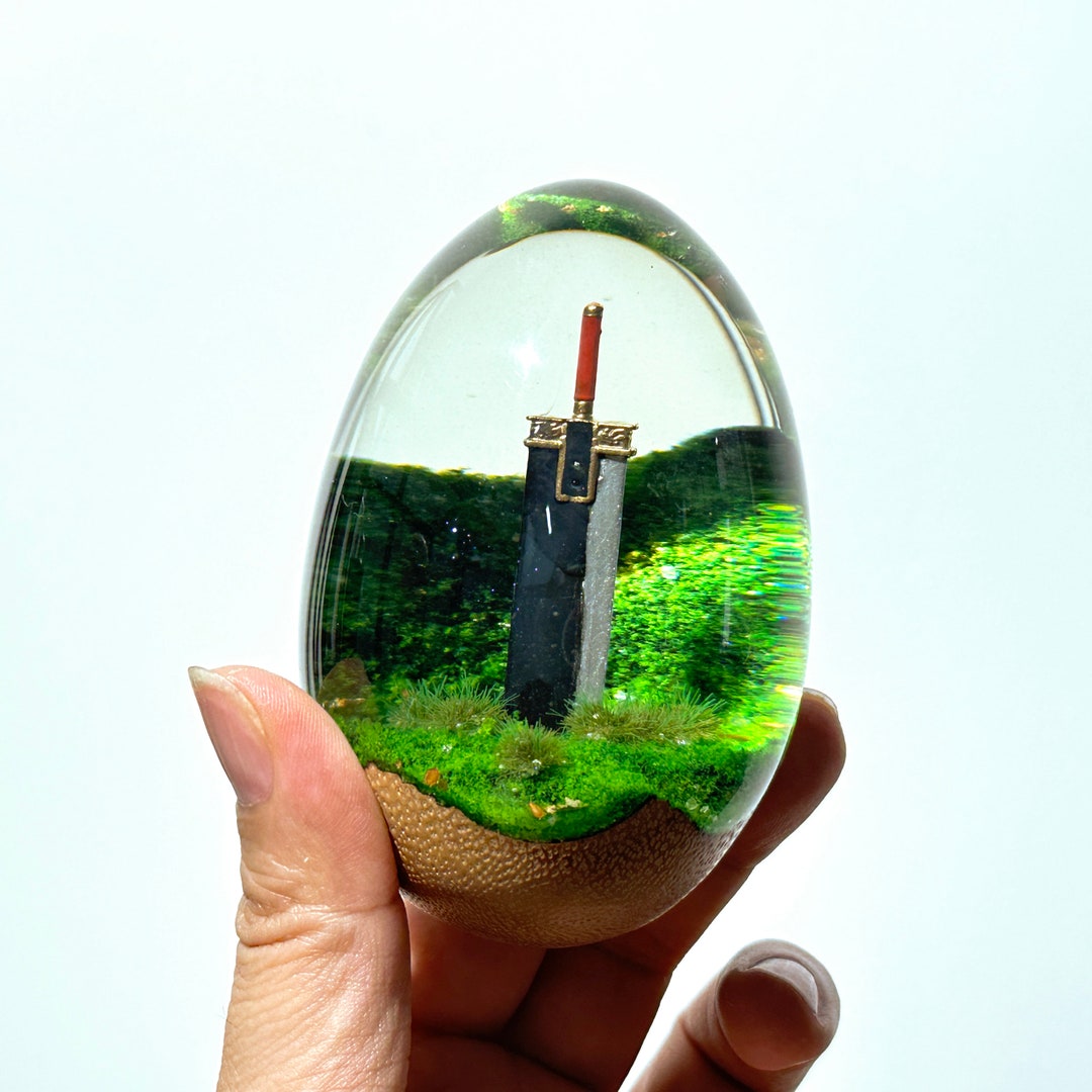 FF7 Rebirth Handcrafted Buster Sword Desk Decor, Wood & Resin Egg ...