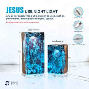 Jesus Resin Wood Nitht Lights Desk Decor: Christian Bedside / Table ...