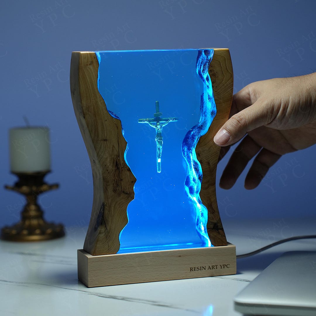 Jesus Crucifix Resin Wood Night Light - Christianity Multicolor LED ...