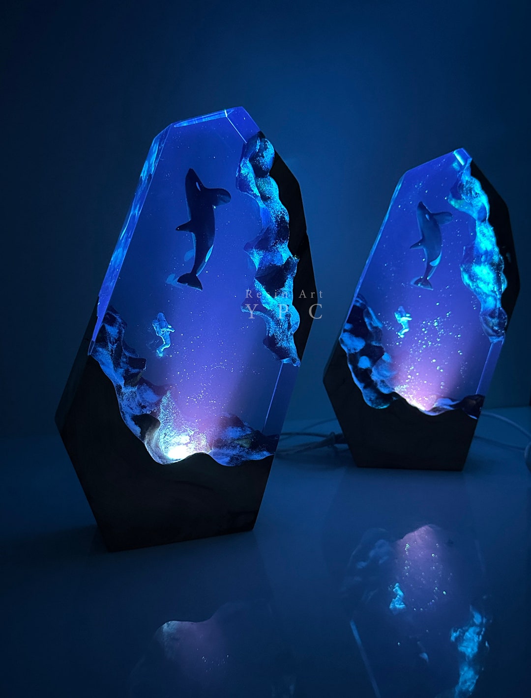 Orca and Astronaut in Space Night Lights, Resin Wood Lamp, Winter Gift ...