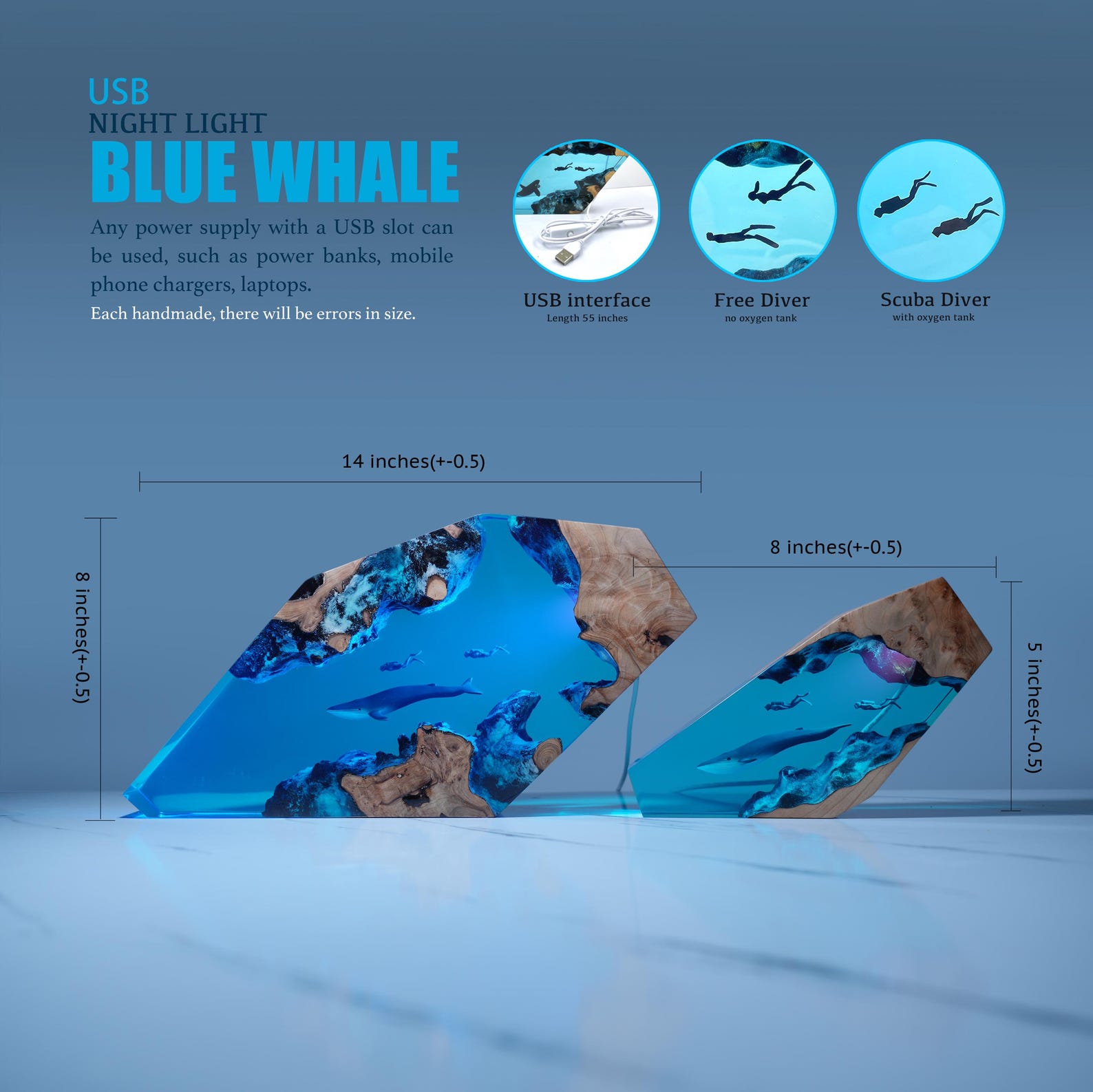 Blue Whale Couple Diver, Scuba Diving, Winter Gift, Large Epoxy Resin ...