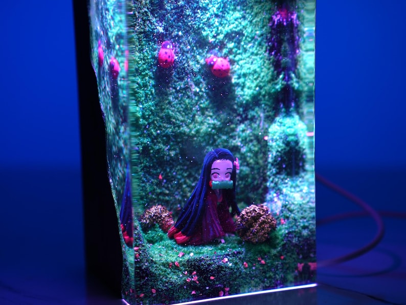 Kny Demon Nezuko Resin Wood Night Light – Anime Inspired Handmade Lamp ...