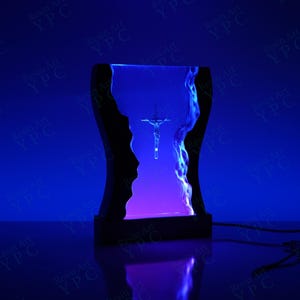 Jesus Crucifix Resin Wood Night Light - Christianity Multicolor LED ...