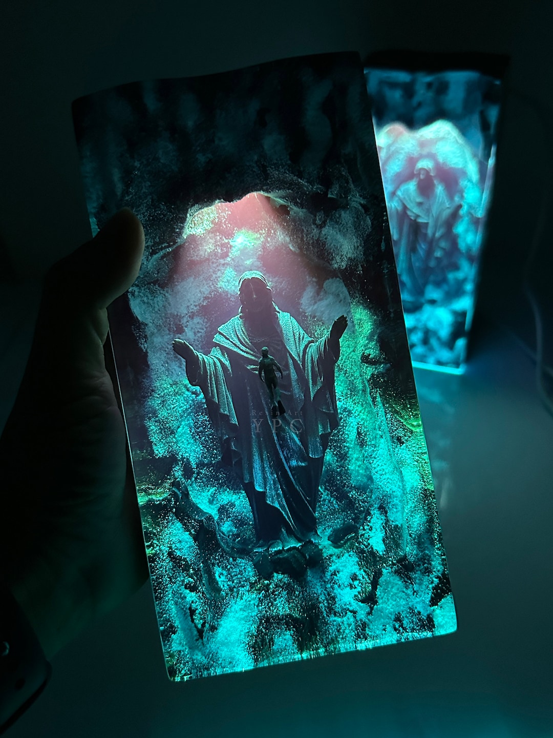 Large Jesus Resin Wood Nitht Lights: A Christian Bedside / Table Lamps ...