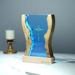 Jesus Crucifix Resin Wood Night Light - Christianity Multicolor LED ...