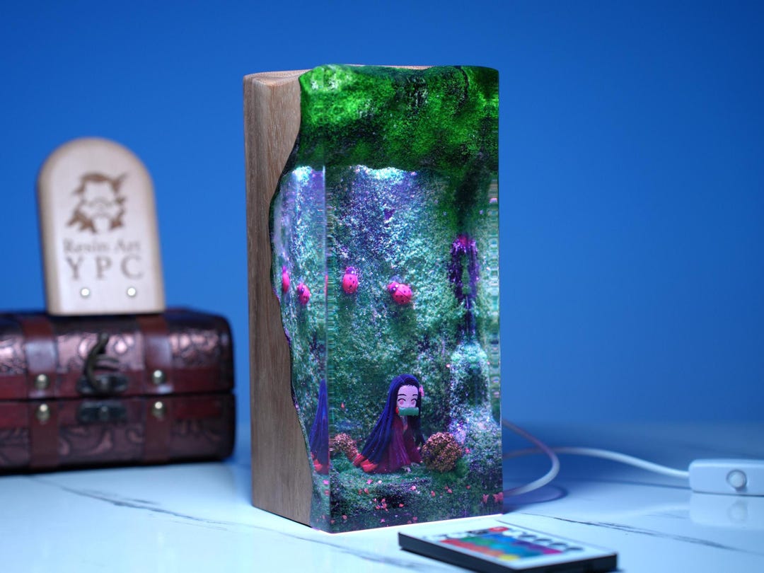 Kny Demon Nezuko Resin Wood Night Light – Anime Inspired Handmade Lamp ...