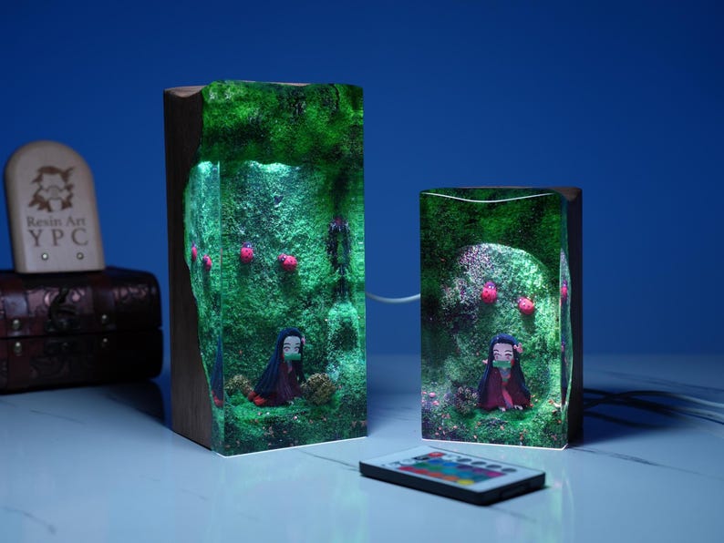 Kny Demon Nezuko Resin Wood Night Light – Anime Inspired Handmade Lamp ...