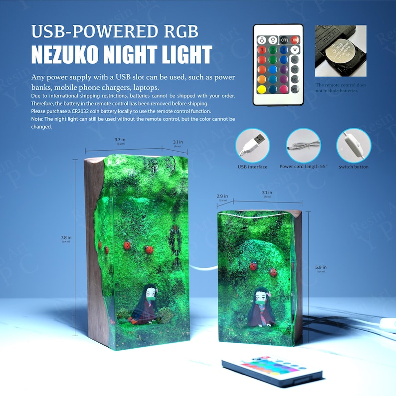 Kny Demon Nezuko Resin Wood Night Light – Anime Inspired Handmade Lamp ...
