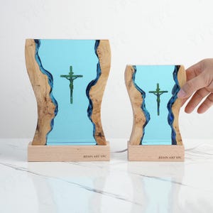 Jesus Crucifix Resin Wood Night Light - Christianity Multicolor LED ...
