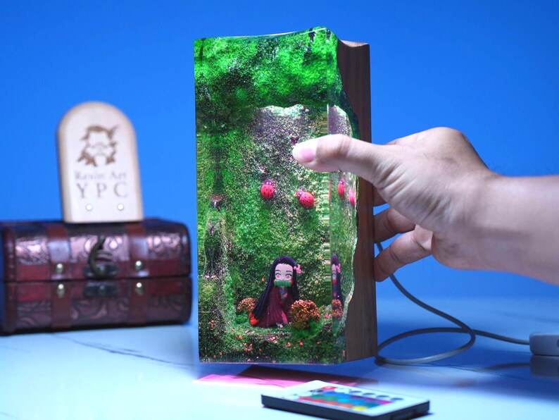 Kny Demon Nezuko Resin Wood Night Light – Anime Inspired Handmade Lamp ...