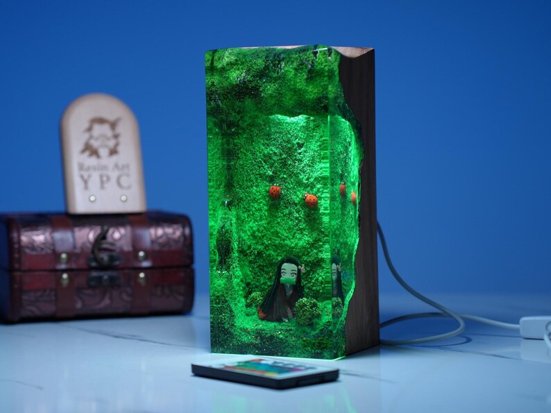 Kny Demon Nezuko Resin Wood Night Light – Anime Inspired Handmade Lamp ...