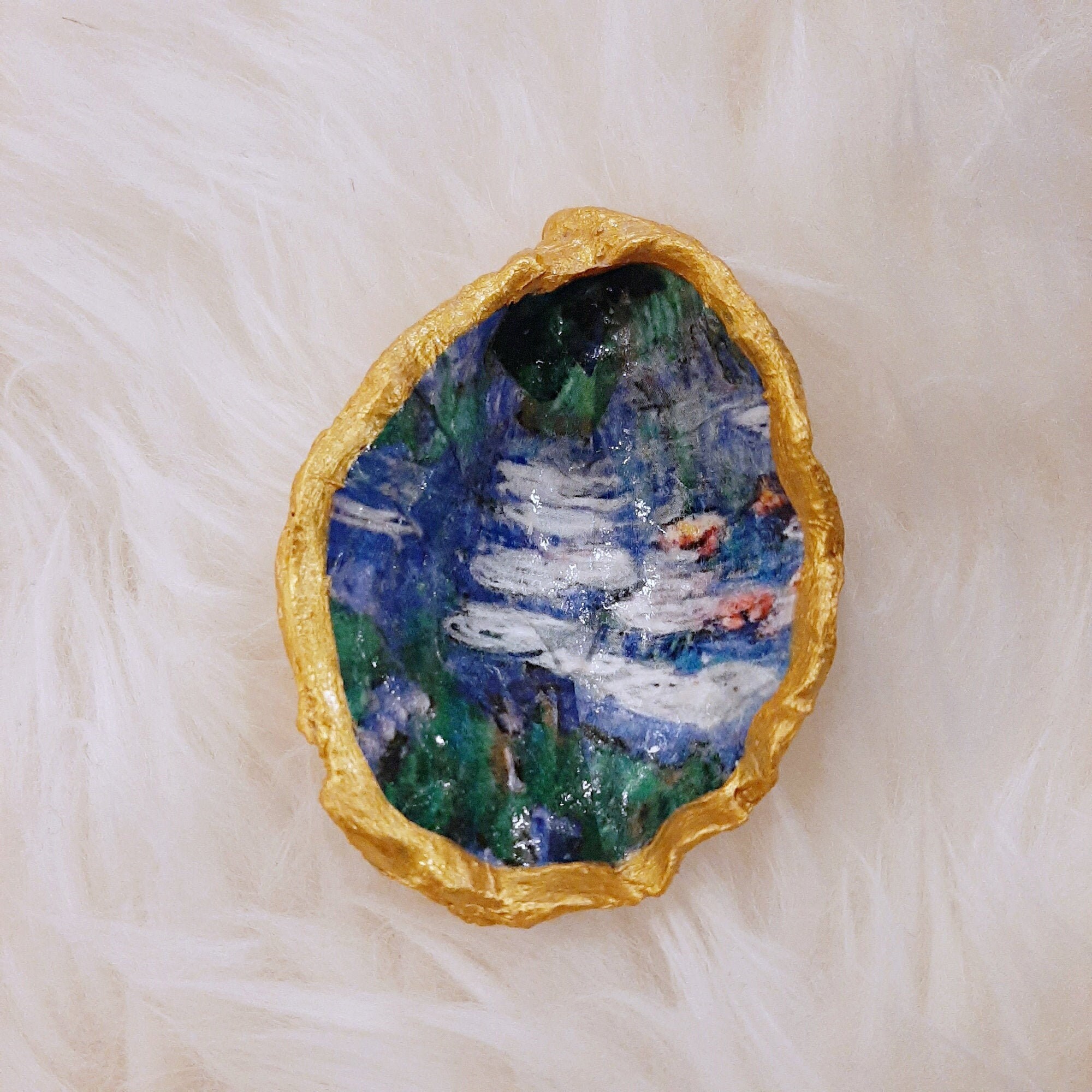 Water Lilies Claude Monet Oyster Shell Ring Dish Decoupage Shells - Etsy