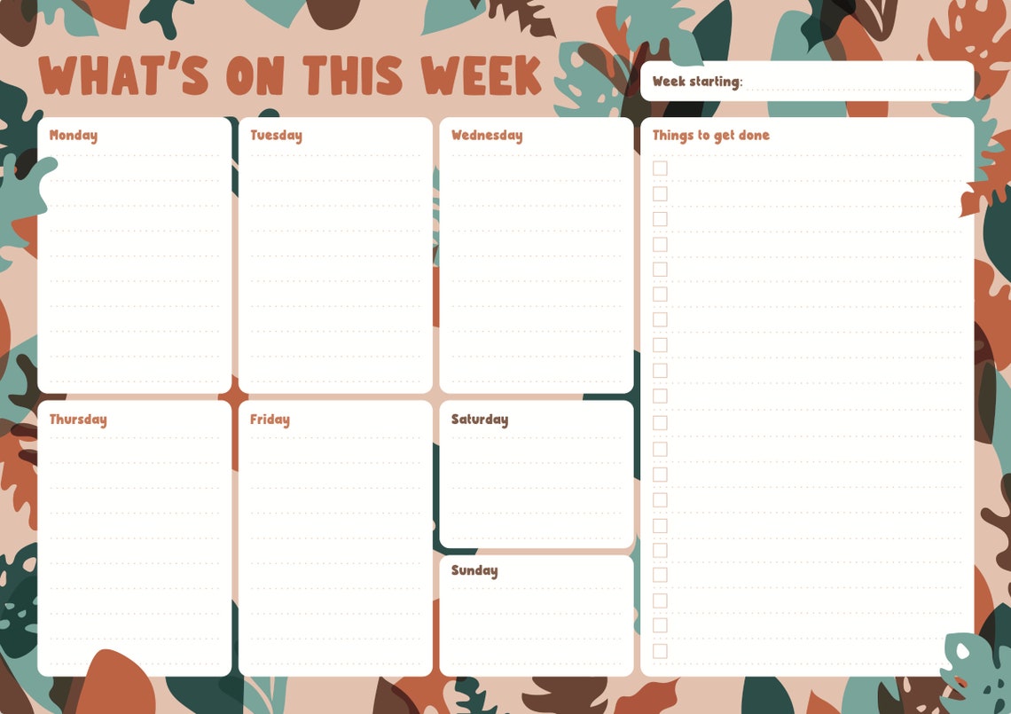 Printable Weekly Planner - Leaf Design - Etsy