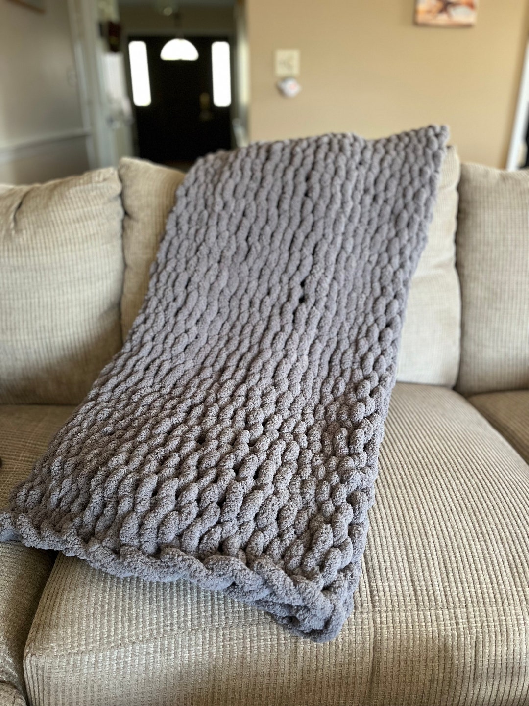 Hand Knit Large Chunky Blanket - Gray - Etsy