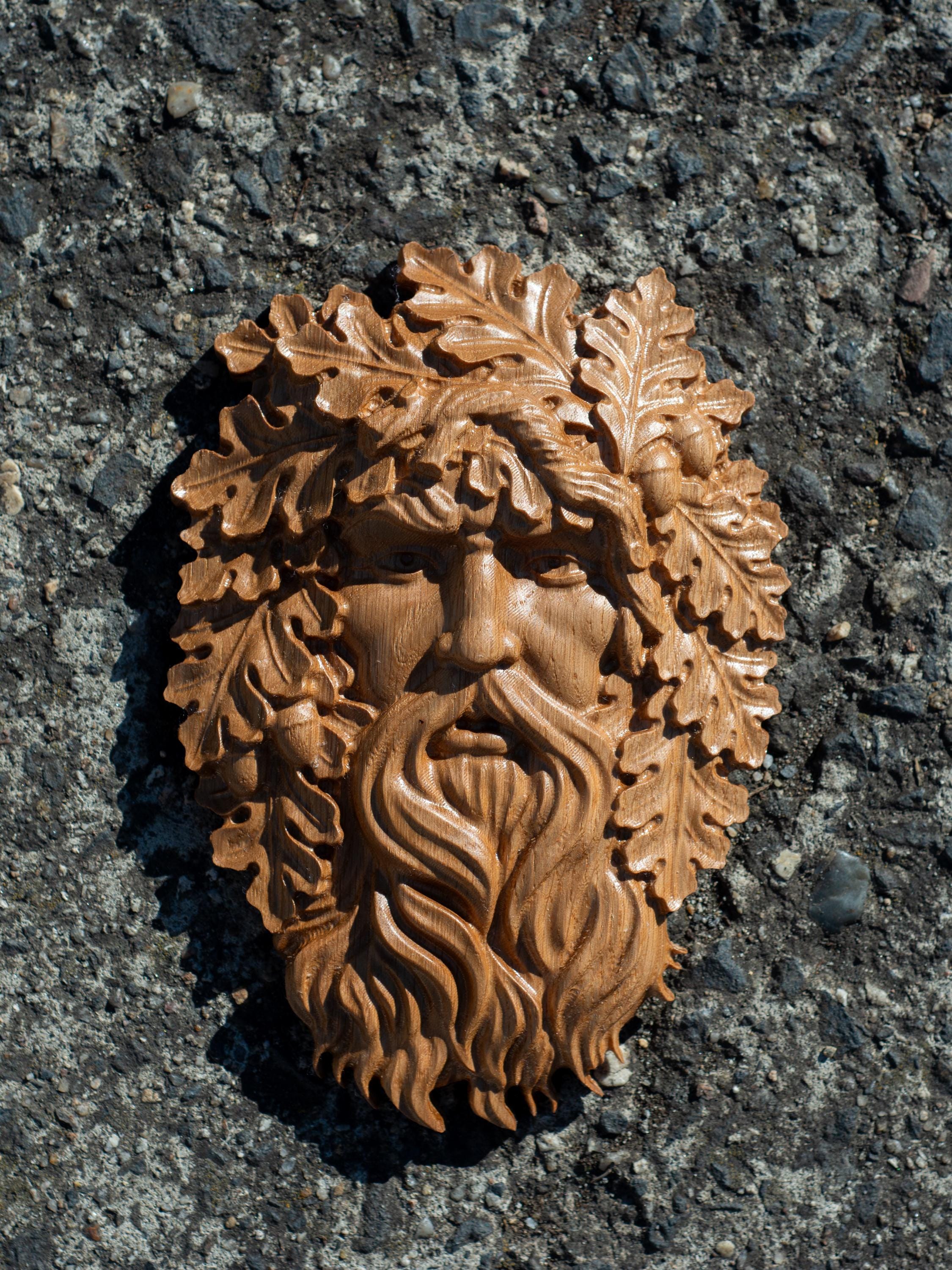 3D Green Man Wood Carving – Oak Wall Art – Forest Spirit Decor - Etsy