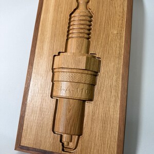 Carved Wooden Spark Plug Wall Art: Oak & Walnut Garage Decor - Etsy