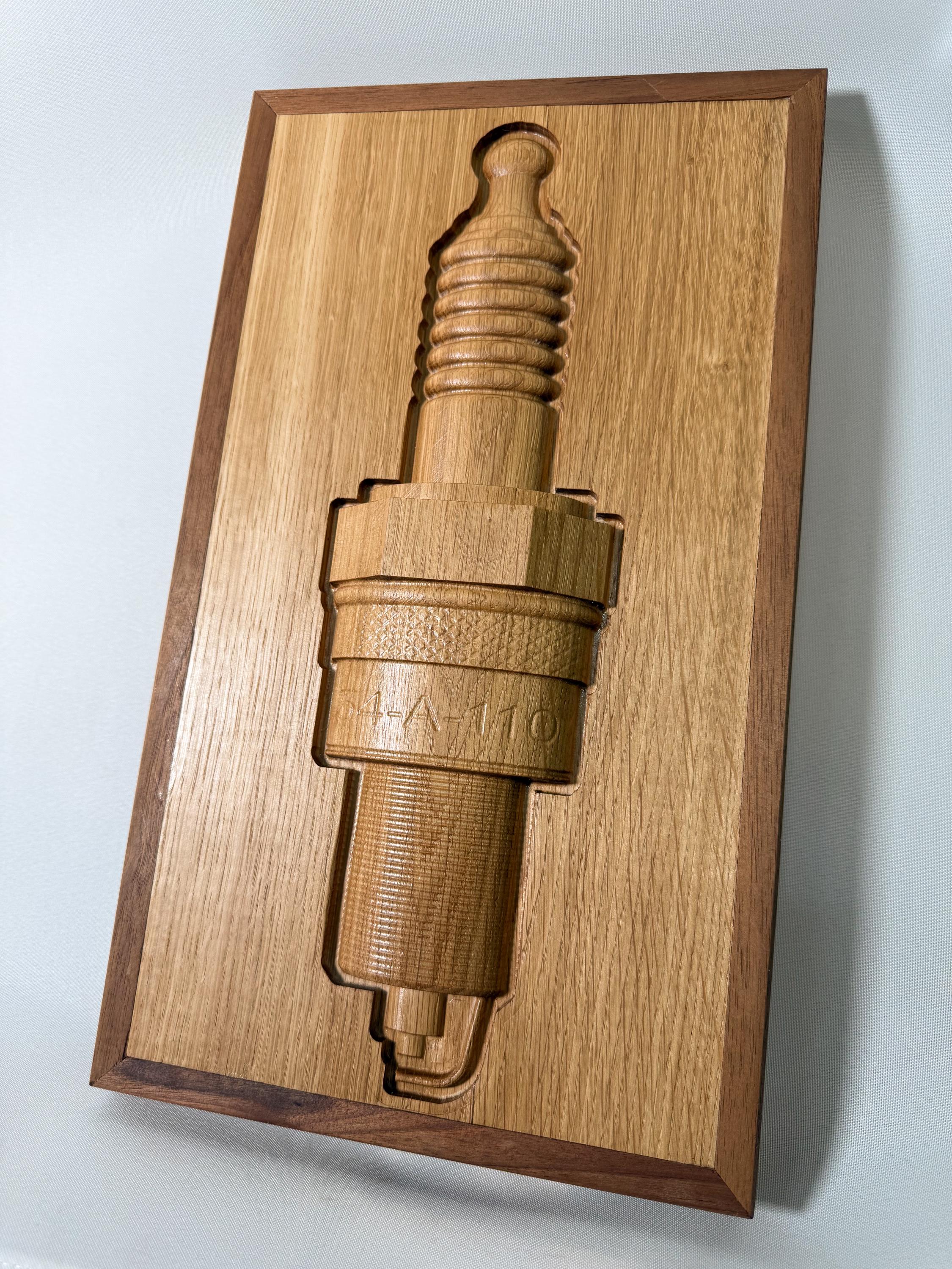Carved Wooden Spark Plug Wall Art: Oak & Walnut Garage Decor - Etsy