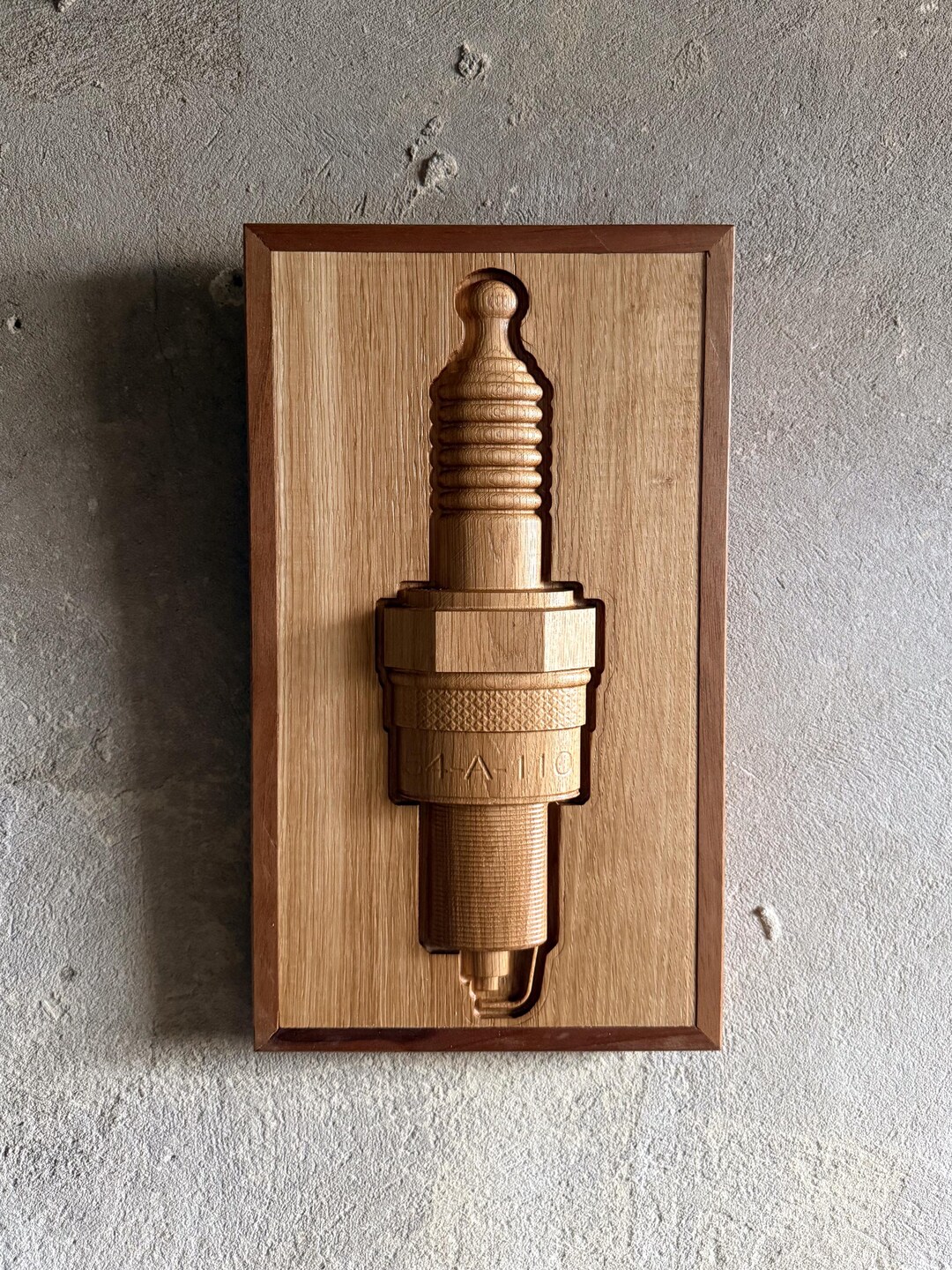 Carved Wooden Spark Plug Wall Art: Oak & Walnut Garage Decor - Etsy