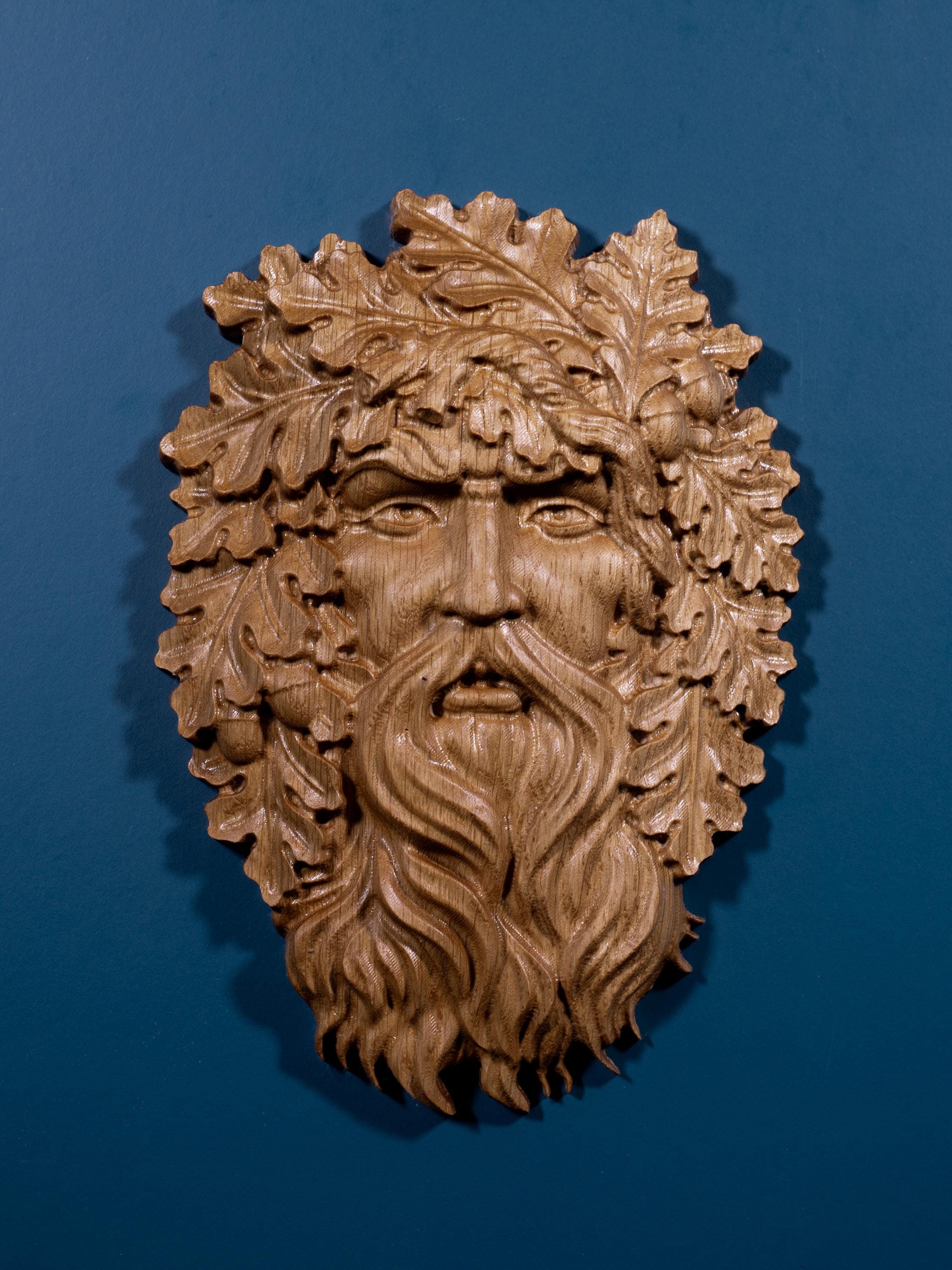 3D Green Man Wood Carving – Oak Wall Art – Forest Spirit Decor - Etsy